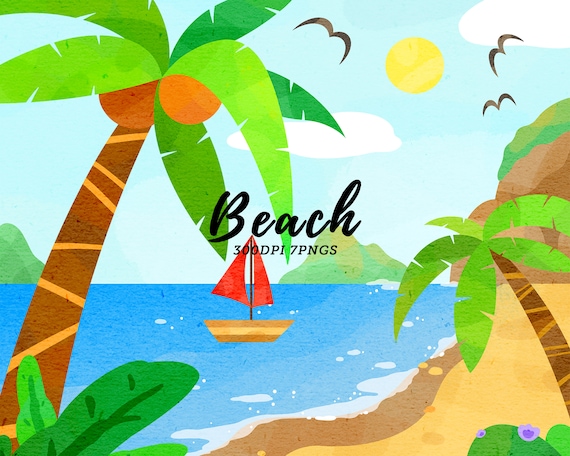 Watercolor Beach Clipart / Tropical Clipart / Summer Clipart / | Etsy