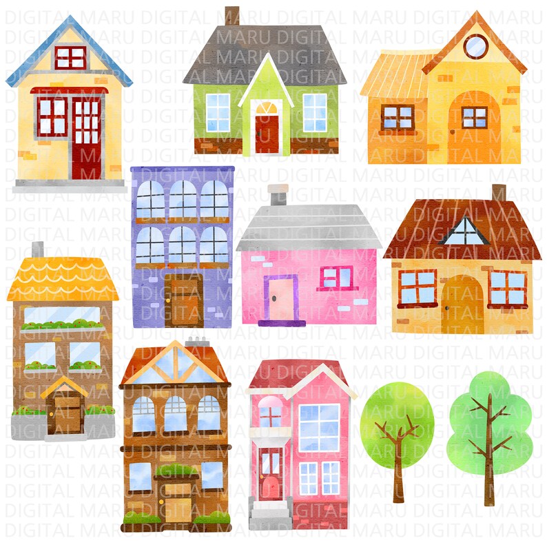 Watercolor Houses Clipart / Home Clipart / Cottage Clipart / House ...