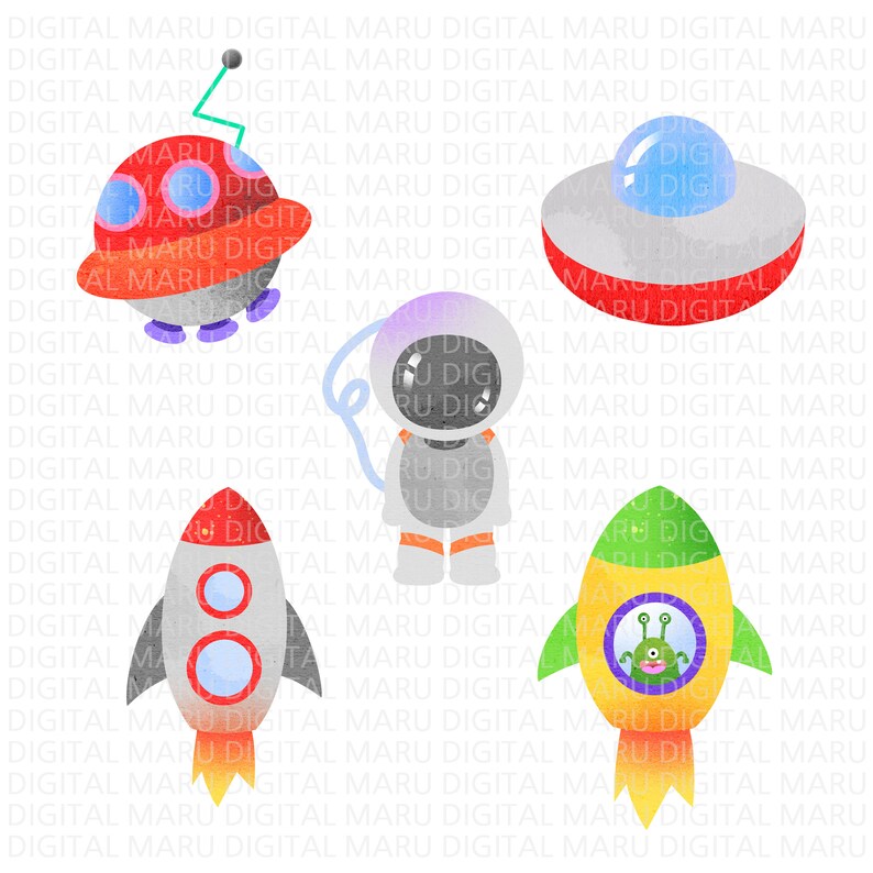 Watercolor UFO Aliens Clipart / Space Aliens Download / - Etsy