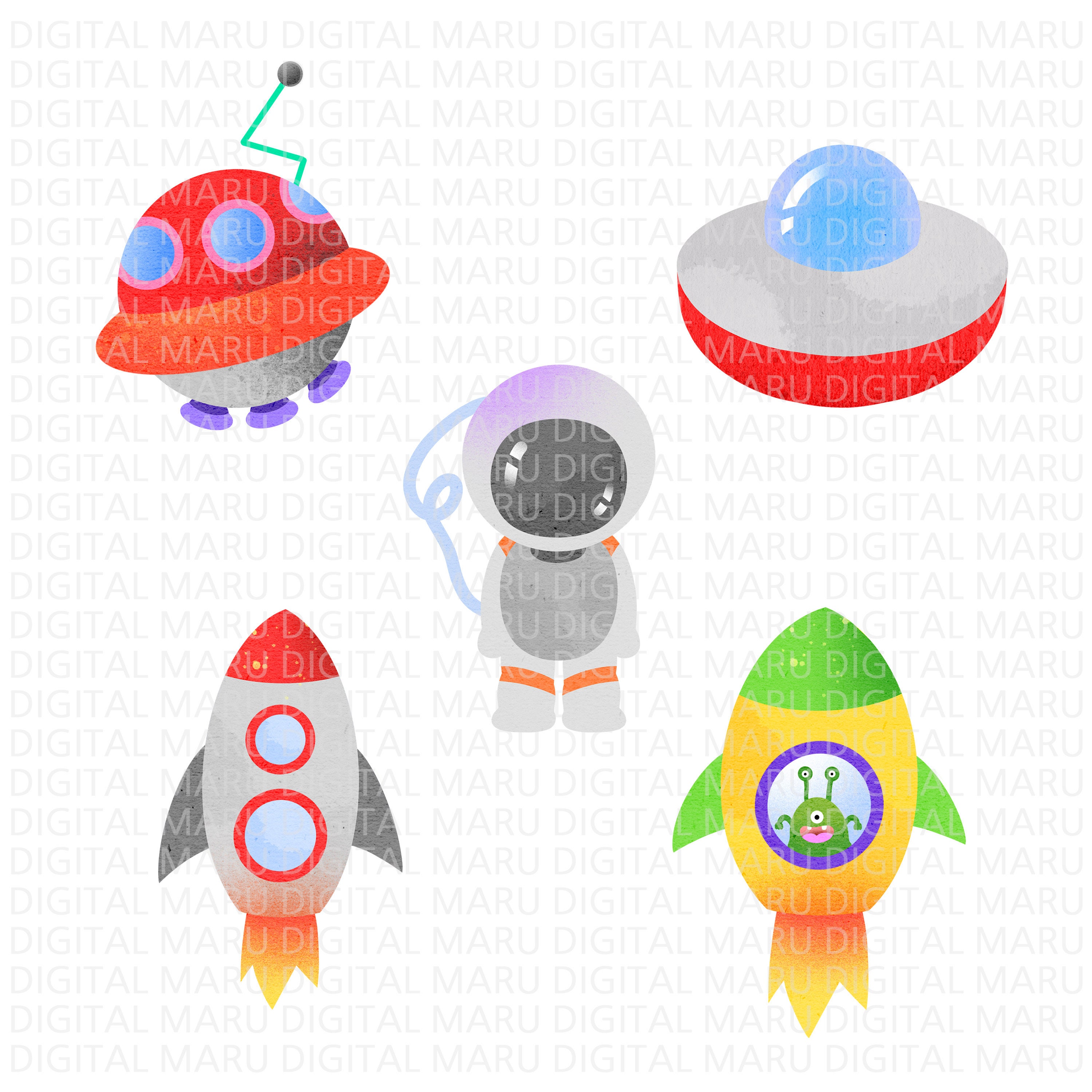Watercolor UFO Aliens Clipart / Space Aliens Download / Spaceship / Sci ...
