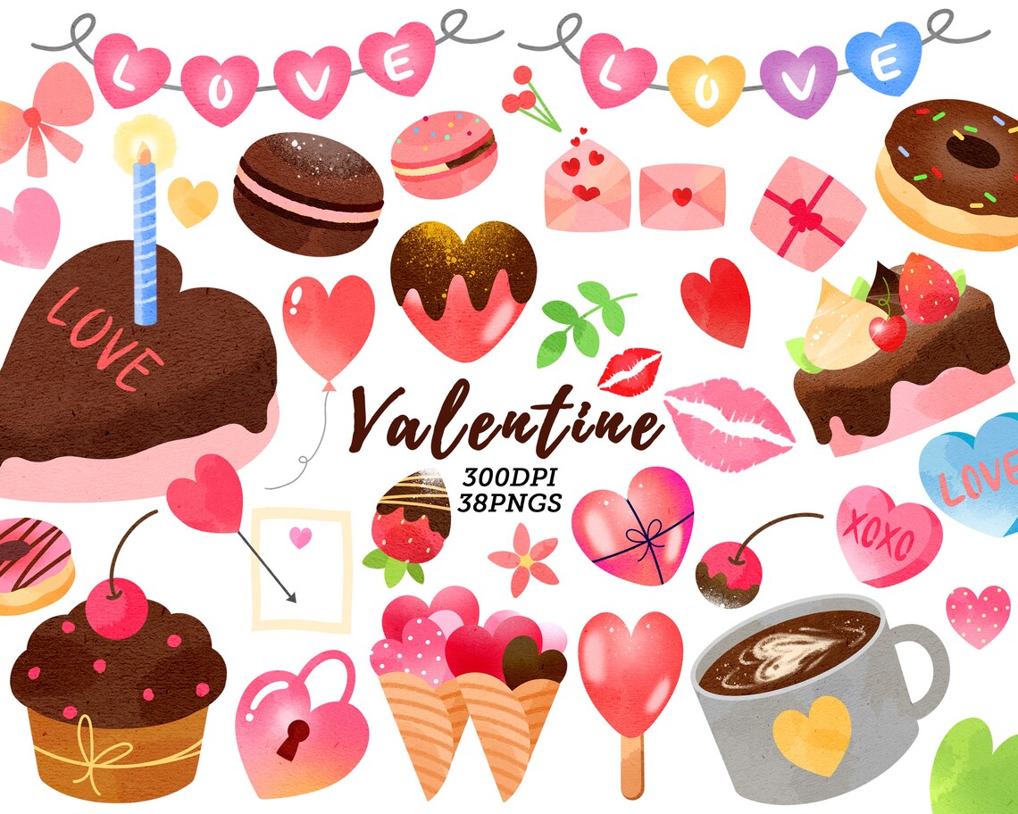 Watercolor Valentines Day Clip Art / Valentines Download / - Etsy UK