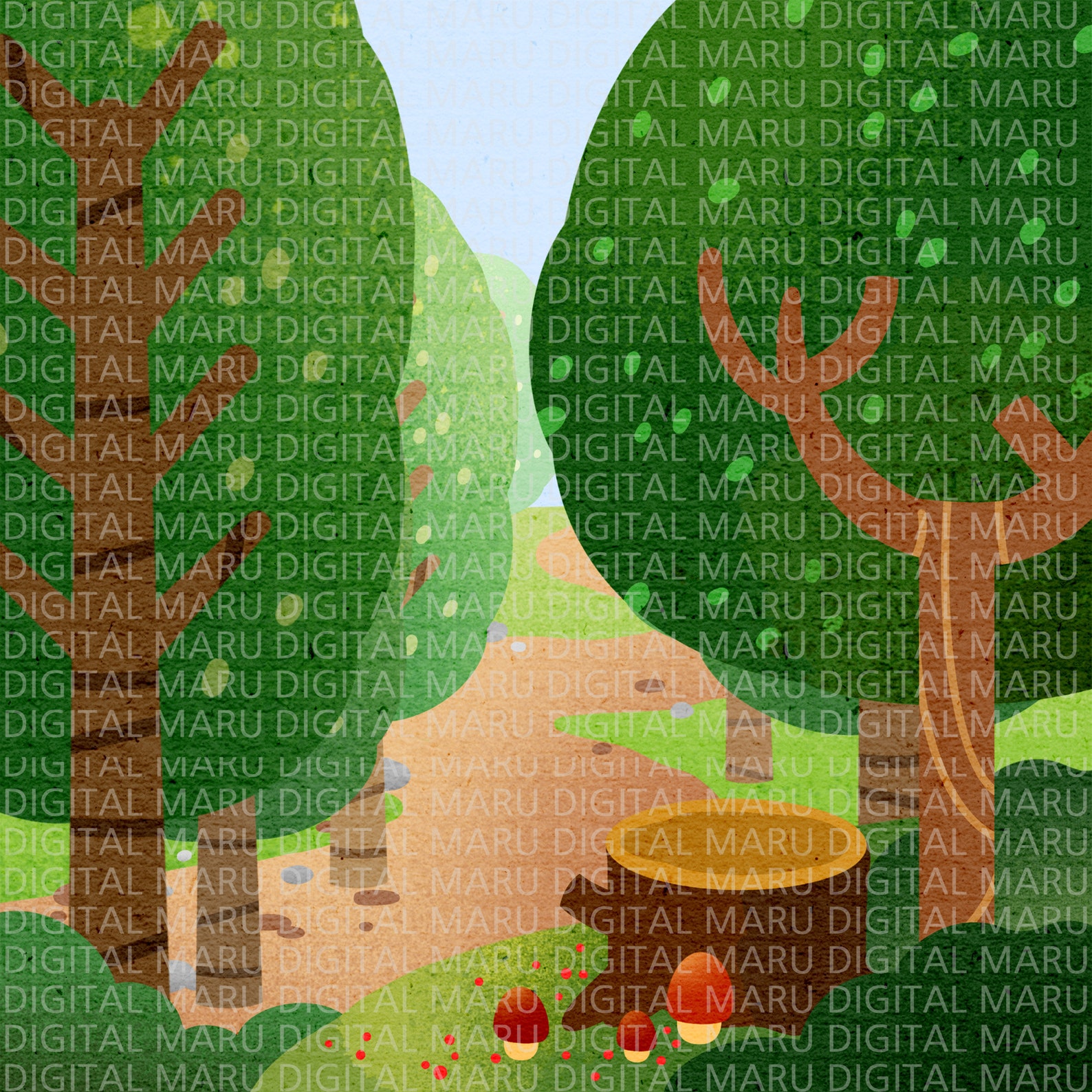 Watercolor Forest Path Clipart / Environment Download / | Etsy