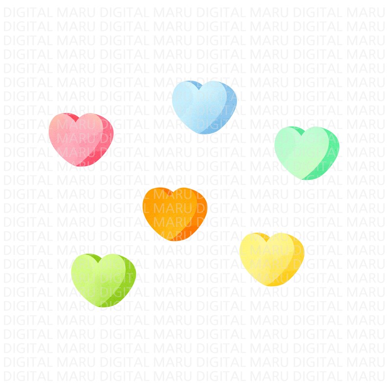 Watercolor Candy Hearts Clipart / Conversation Hearts Clipart ...