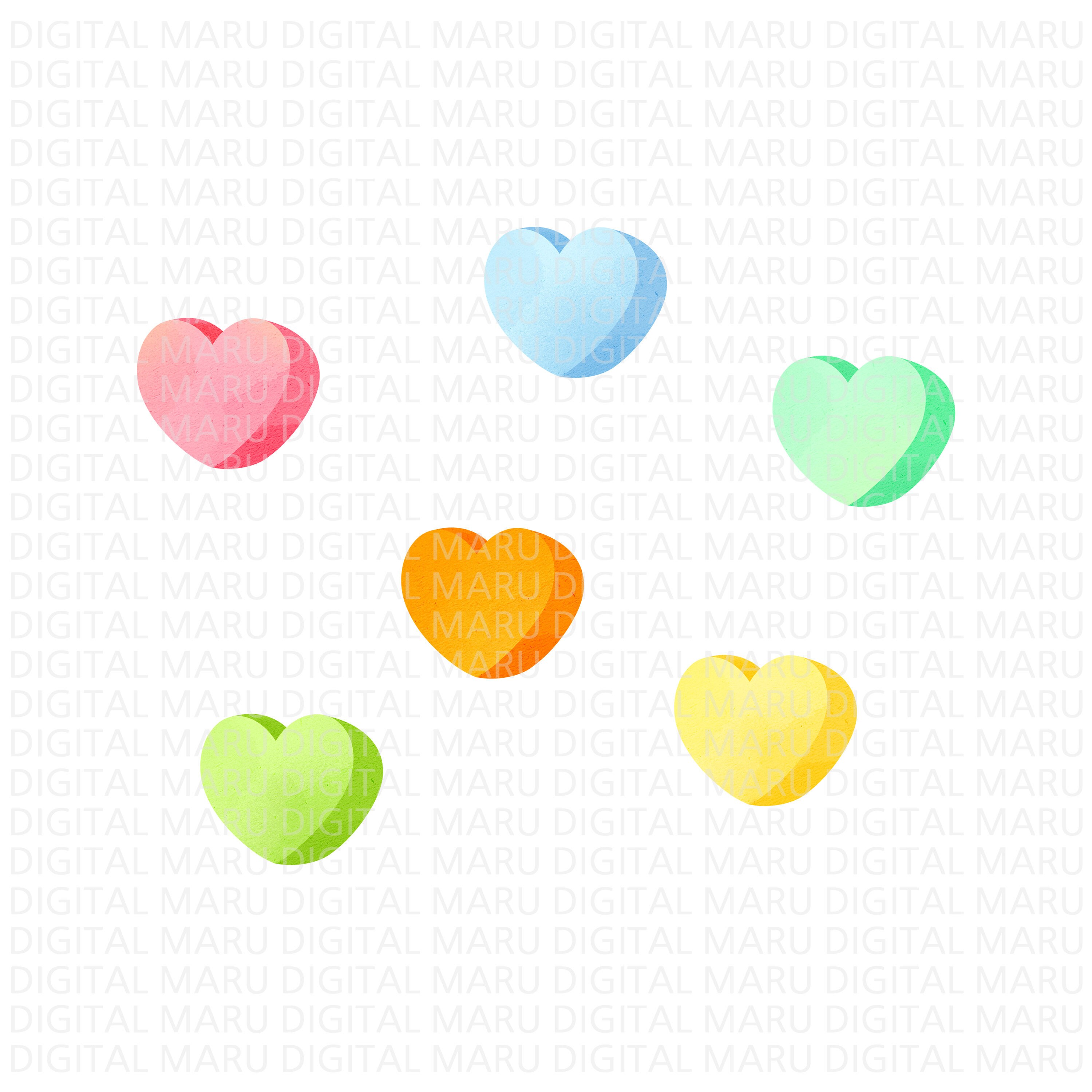 Watercolor Candy Hearts Clipart / Conversation Hearts Clipart ...