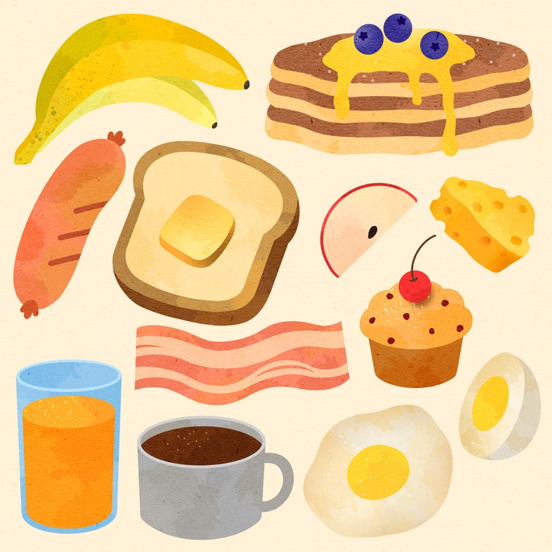 Watercolor Breakfast Clipart / Morning Download / Instant Download ...