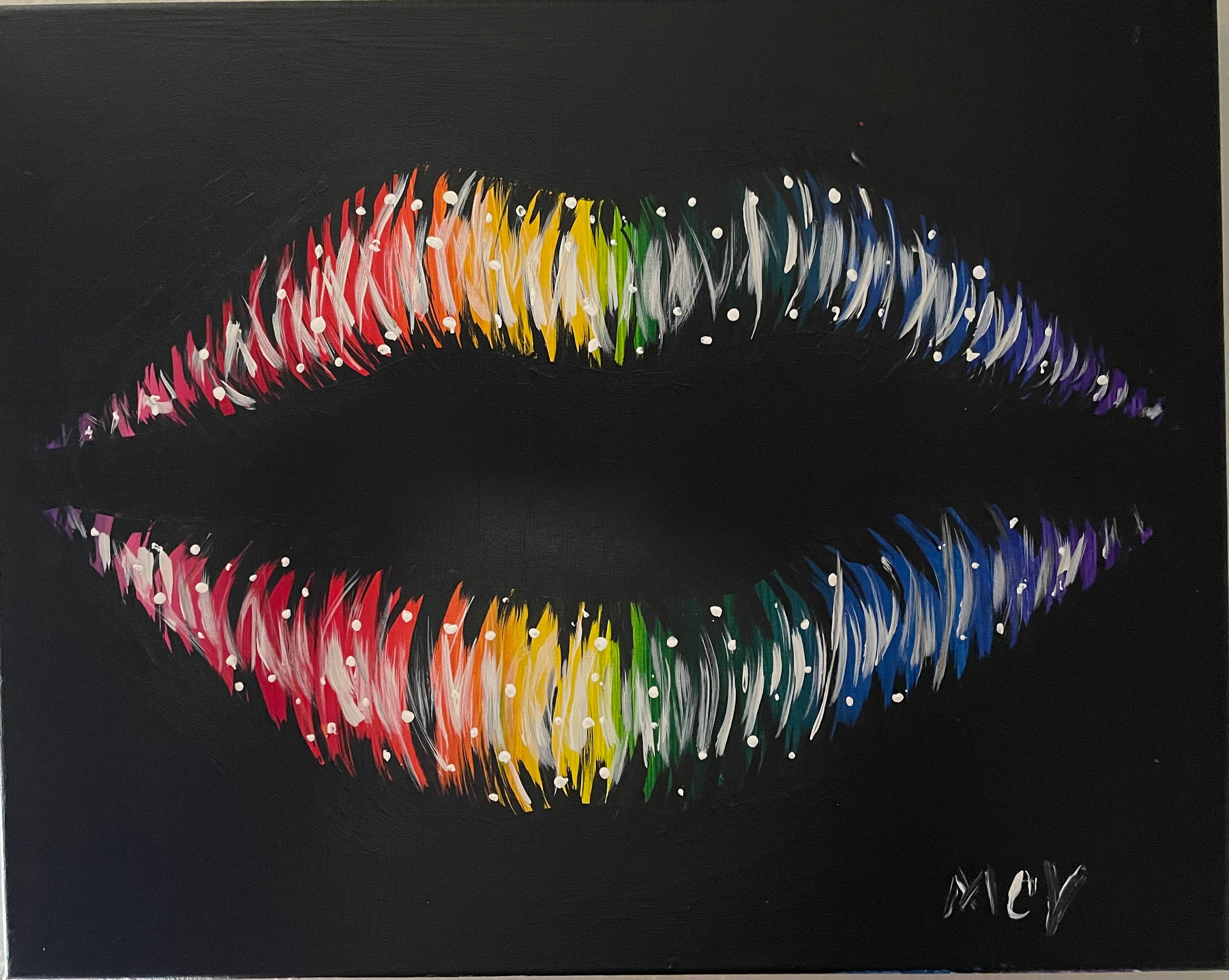 Rainbow Lips Acrylic Painting, Canvas Painting, Rainbow, Dots, Original ...