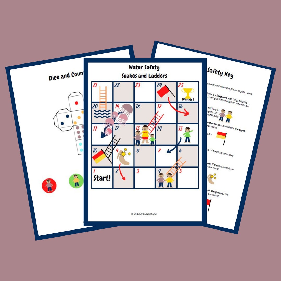 Water Safety Snakes and Ladders Family Board Game Instant Printable ...