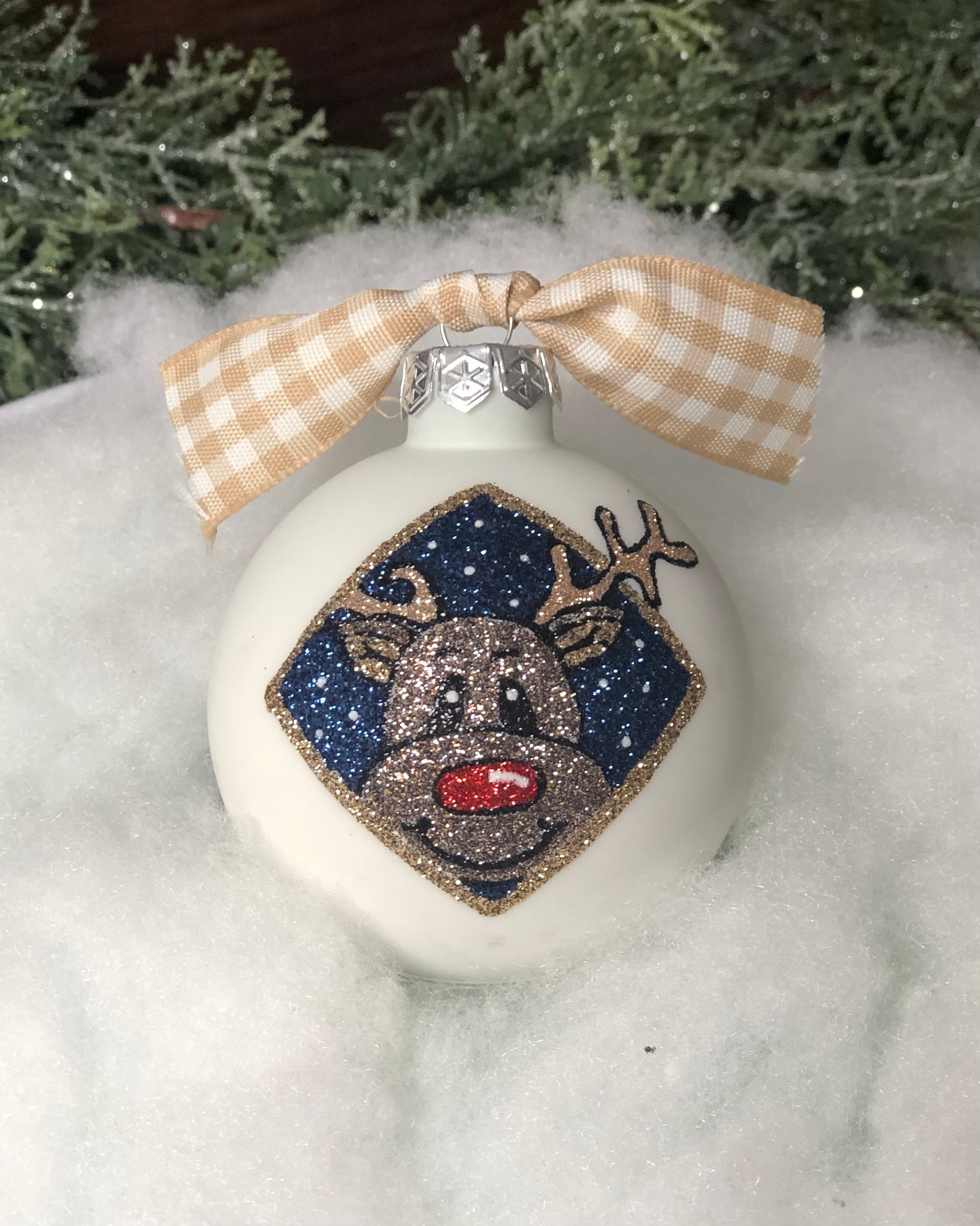 Hand Painted Rudolph Personalized Glitter Ornament. - Etsy