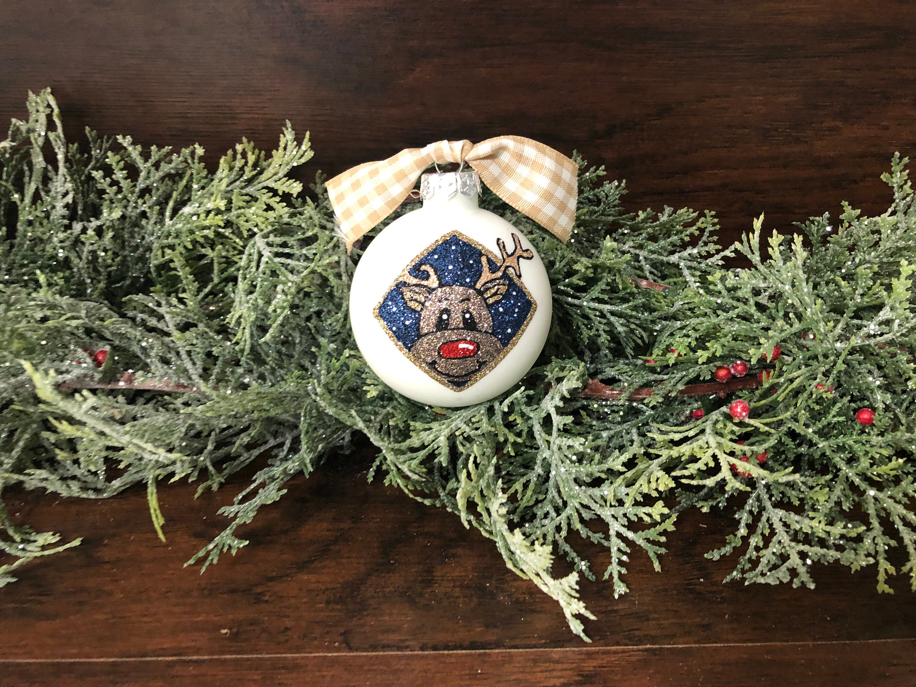 Hand Painted Rudolph Personalized Glitter Ornament. - Etsy