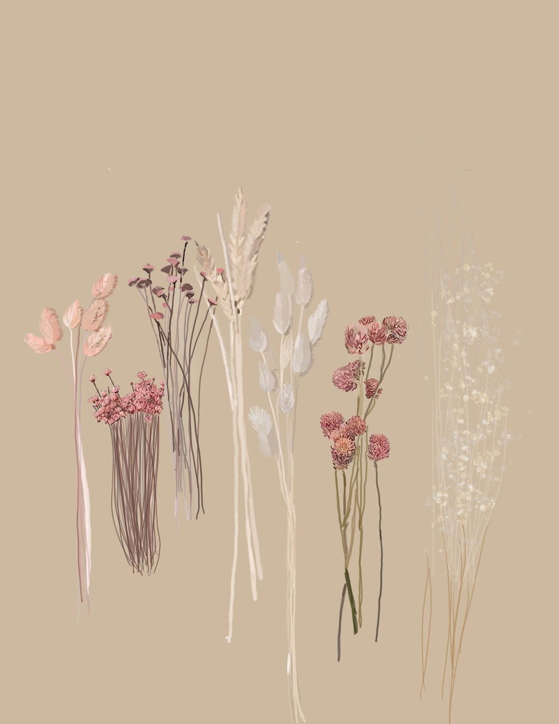 Assorted Pink Flowers Tan Background - Etsy
