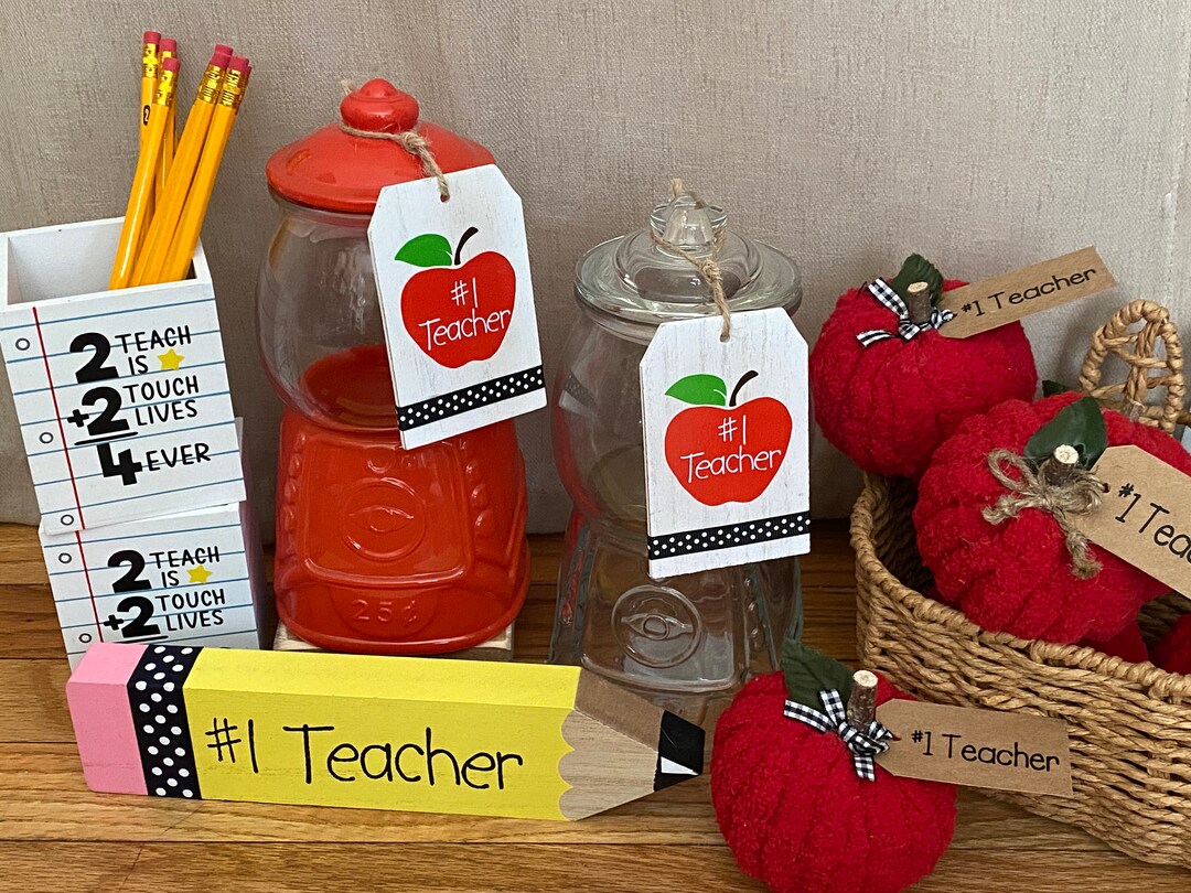 Glass Gumball Jar Machine #1 Teacher Appreciation Gift With Wood Tag ...