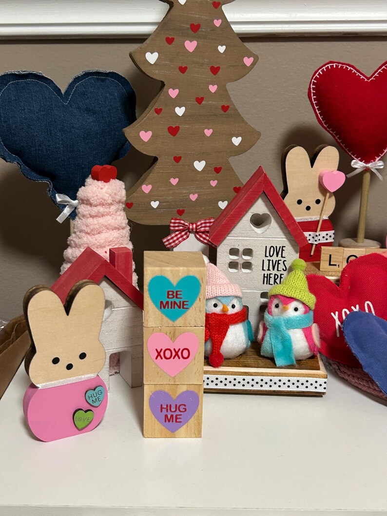 Conversation Heart Blocks - Set of 3 Wood Blocks - Cubes Wooden Blocks ...
