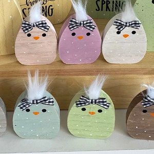 Set of Mini Spring Chicks Three Polka Dot Chicks Pastel or Neutral Wood ...