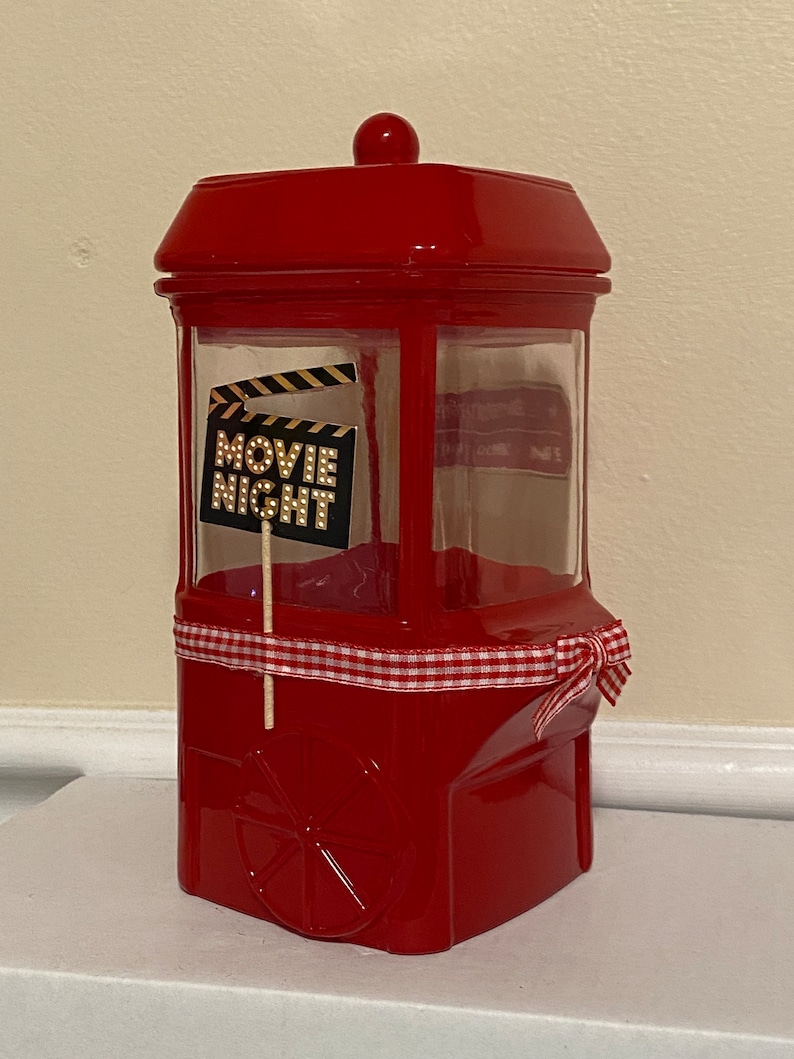 Glass Popcorn Cart Red Snack Jar Glass Canister With Lid - Etsy