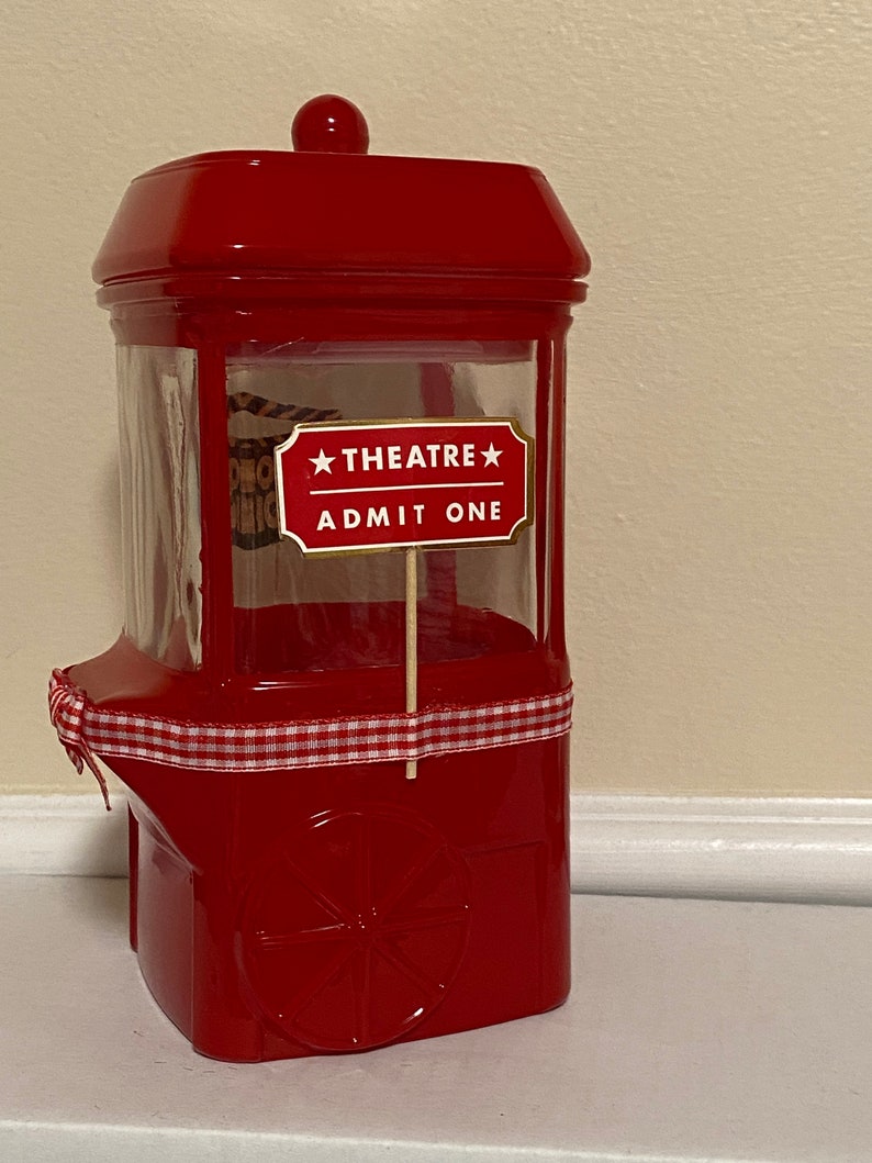 Glass Popcorn Cart Red Snack Jar Glass Canister With Lid - Etsy