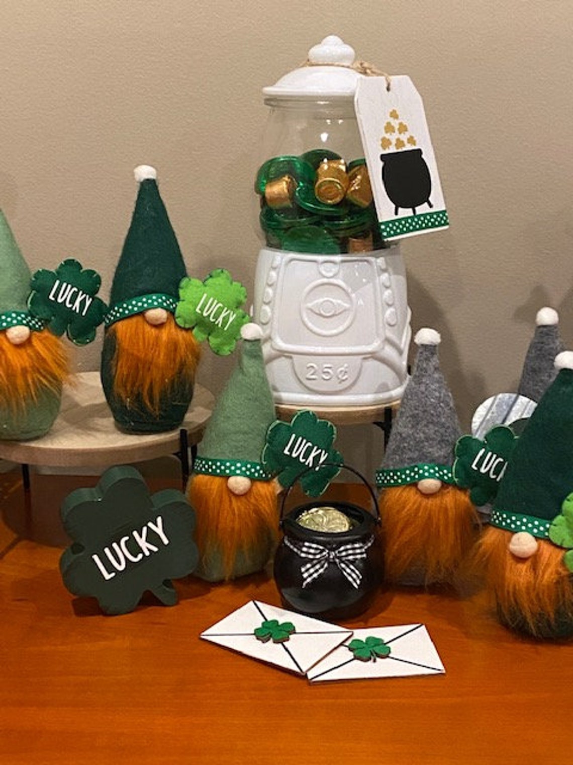 St Patrick’s Day GNOME Lucky Shamrock LUCKY Green Tiered Tray Decor ...