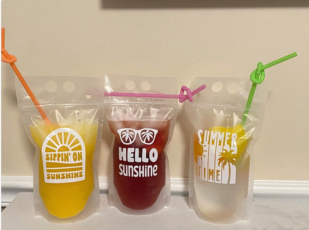 Customized Reusable Drink Pouch - Clear Zipper Drink Bag Summer ...