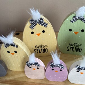 Set of Mini Spring Chicks Three Polka Dot Chicks Pastel or Neutral Wood ...