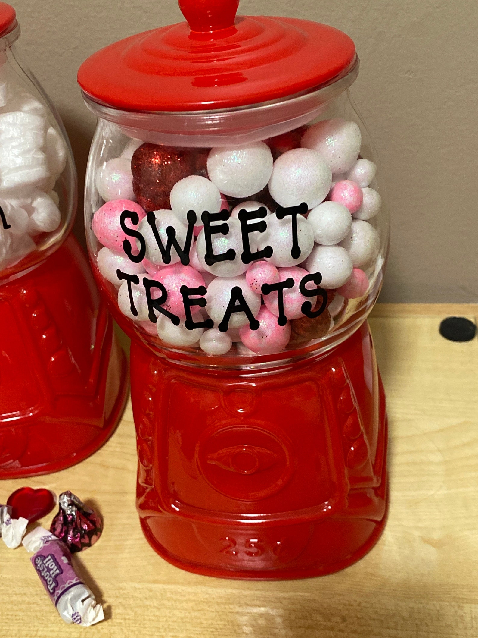 Glass Canister Red Gumball Holder Jar With Lid CUSTOM ORDER - Etsy