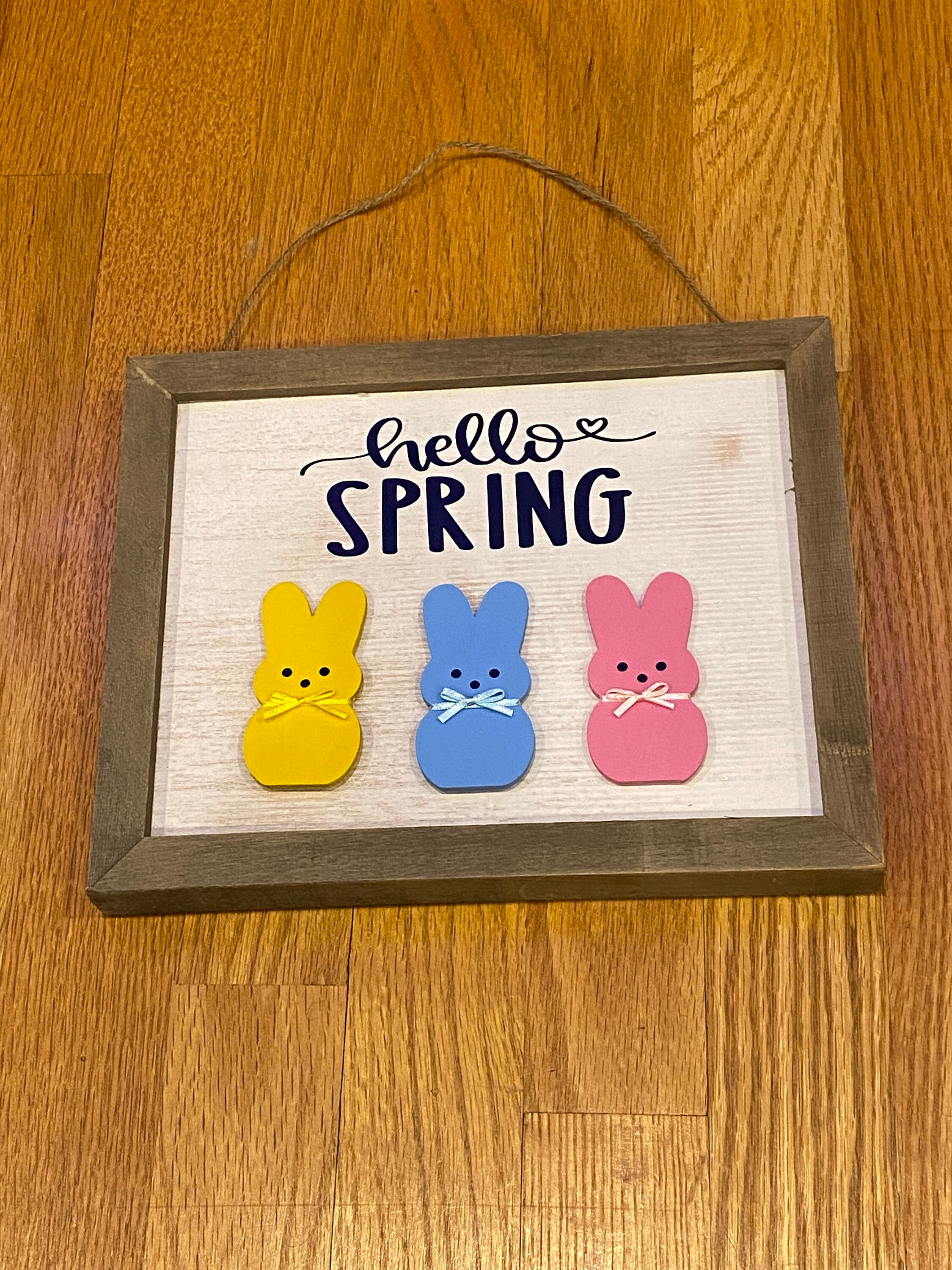 Hello Spring Wall Sign Rustic Wood Sign Wood Bunnies - Etsy