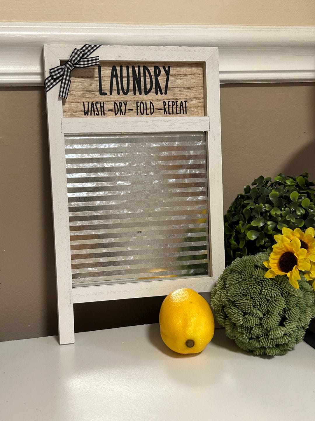 Laundry Room Decor -white Washboard Sign - Wash Dry Fold Repeat ...