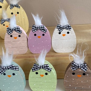 Set of Mini Spring Chicks Three Polka Dot Chicks Pastel or Neutral Wood ...