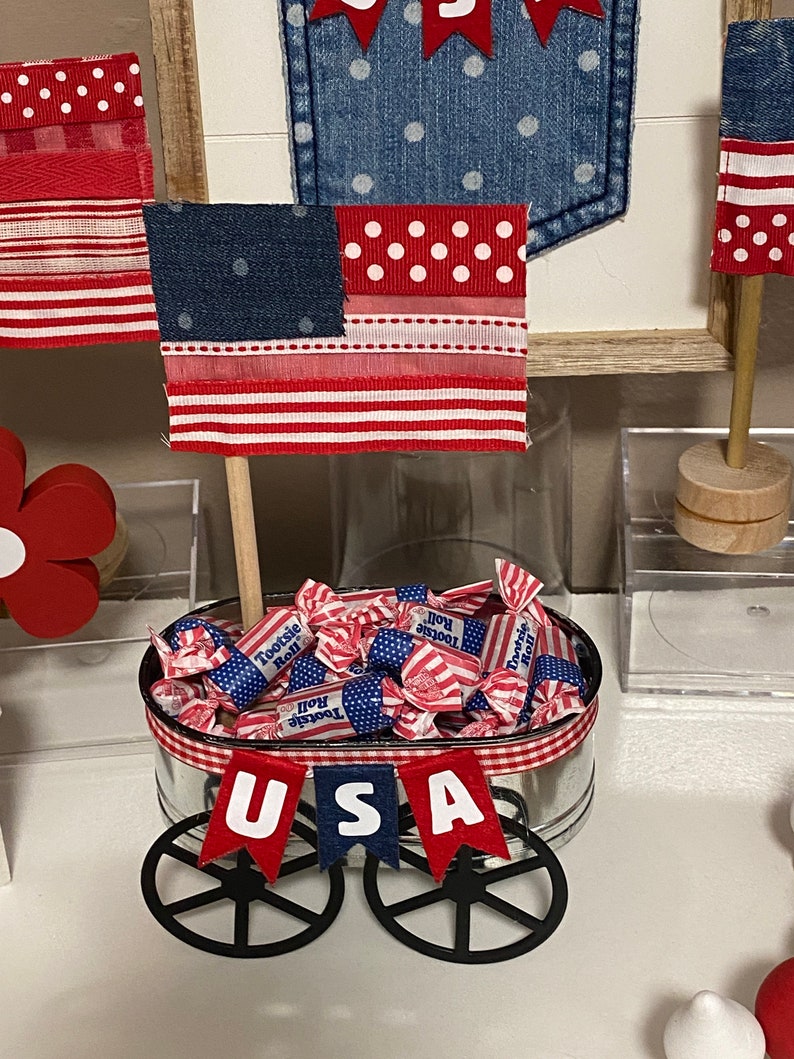 USA Wagon - Little Wagon Candy Dish - Patriotic Tiered Tray - USA Felt ...