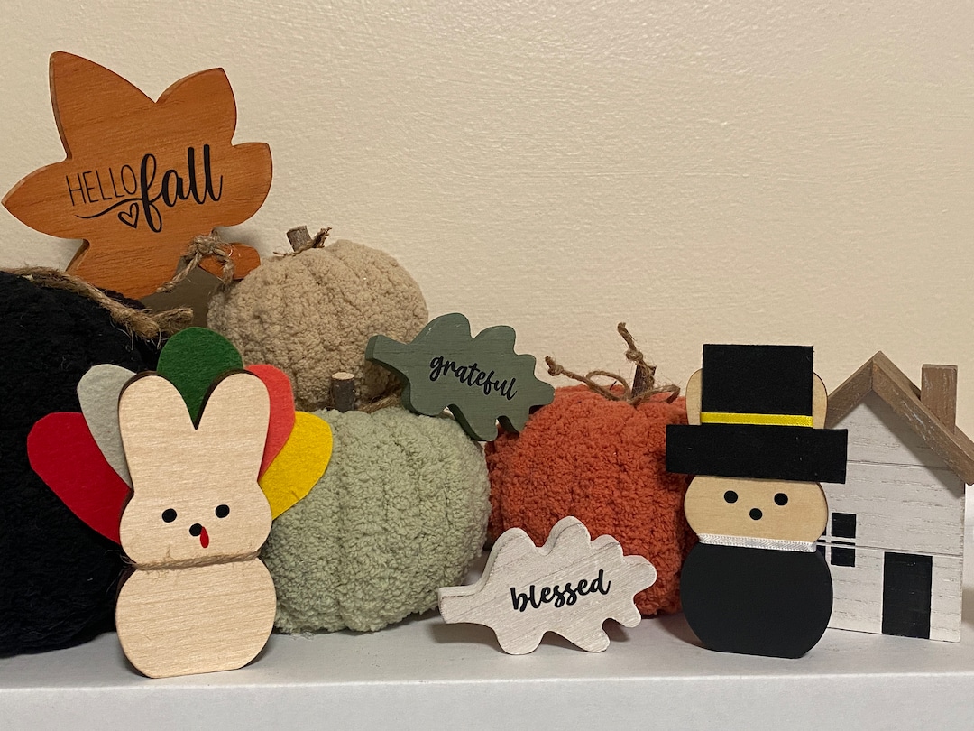 Thanksgiving Decor - Wood Bunnies - Turkey and Pilgrim - Wood Bunny ...
