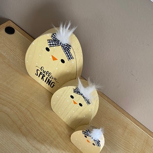 Set of Mini Spring Chicks Three Polka Dot Chicks Pastel or Neutral Wood ...