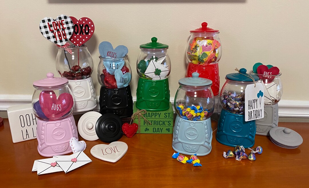 Hand Painted Gumball Machine Choose Your Color Glass Canister Bullseye ...