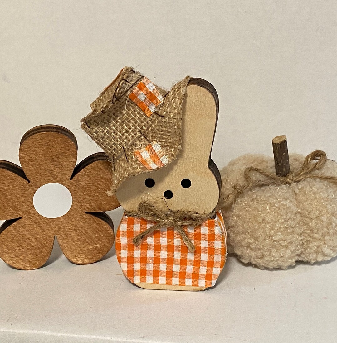 Fall Decor Set - Plush Pumpkin, Wood Daisy, and Scarecrow Bunny ...
