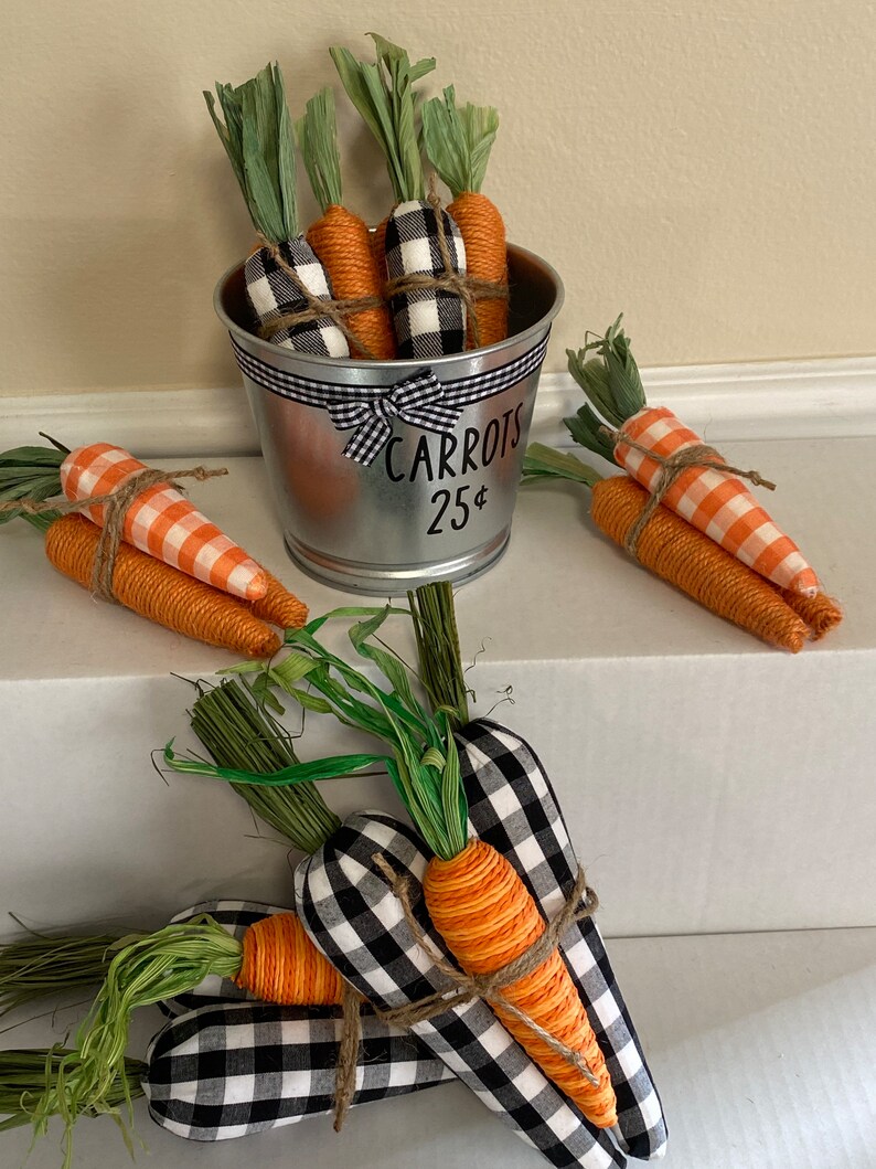 Spring Tiered Tray Decor Bucket of Carrots Buffalo Checkered - Etsy