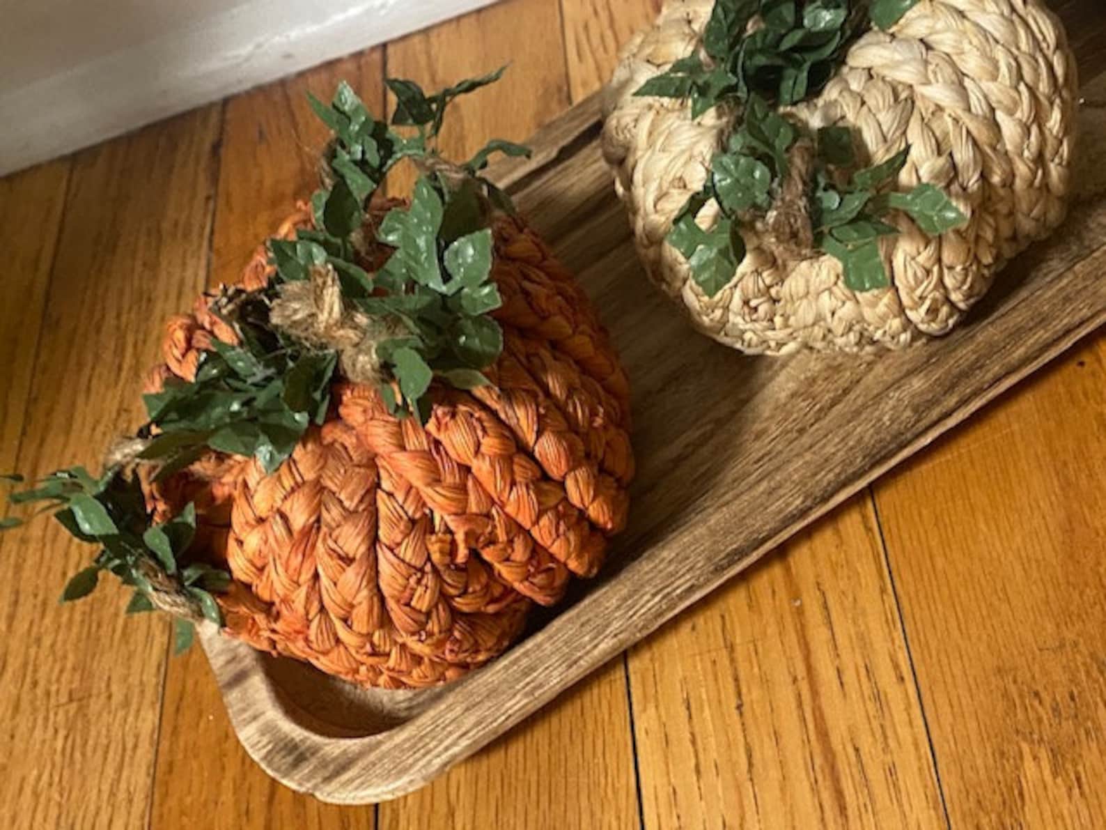 Farmhouse Style Pumpkins Set of 3 Braided Straw Pumpkins With Foliage ...