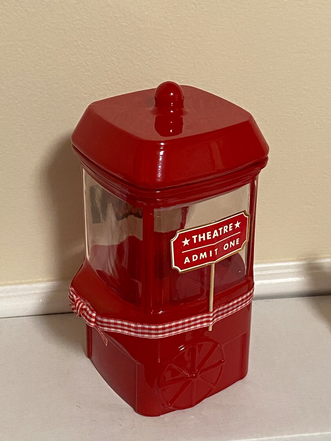 Glass Popcorn Cart Red Snack Jar Glass Canister With Lid - Etsy