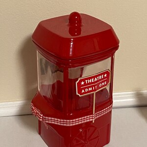 Glass Popcorn Cart - Red Snack Jar - Glass Canister With Lid - Movie ...