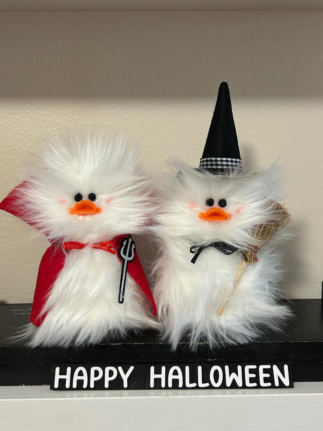 Frazzled Halloween Witch + Little Devil Standing Faux Fur White Fuzzy ...