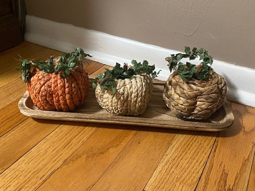 Farmhouse Style Pumpkins Set of 3 Braided Straw Pumpkins With Foliage ...