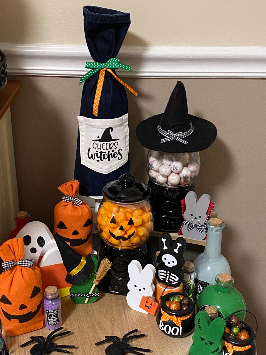 Halloween Decor Glass Gumball Machine Jack O Lantern Canister Jar With ...