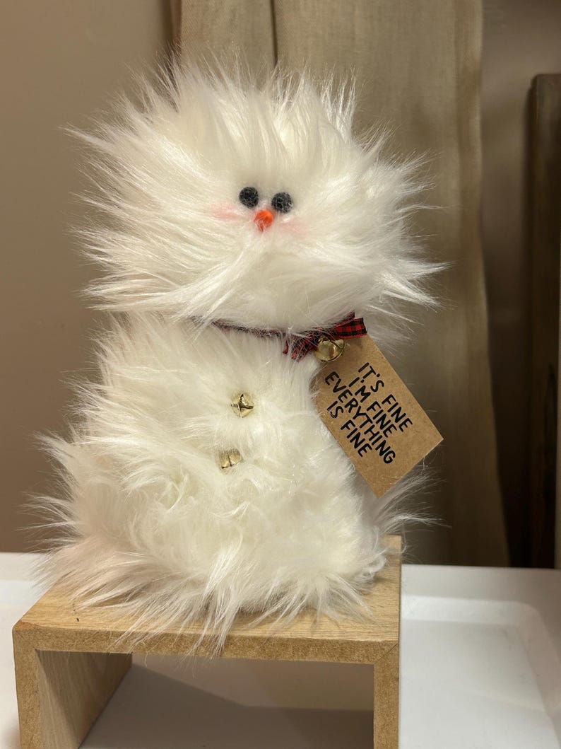 Frazzled Snowman Standing Faux Fur Winter Decor I’m Fine Holiday Gift ...