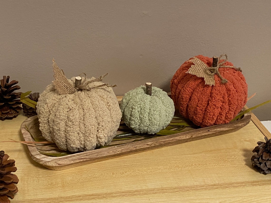 Farmhouse Style Pumpkin Set Bundle of 3 Yarn Pumpkins With - Etsy