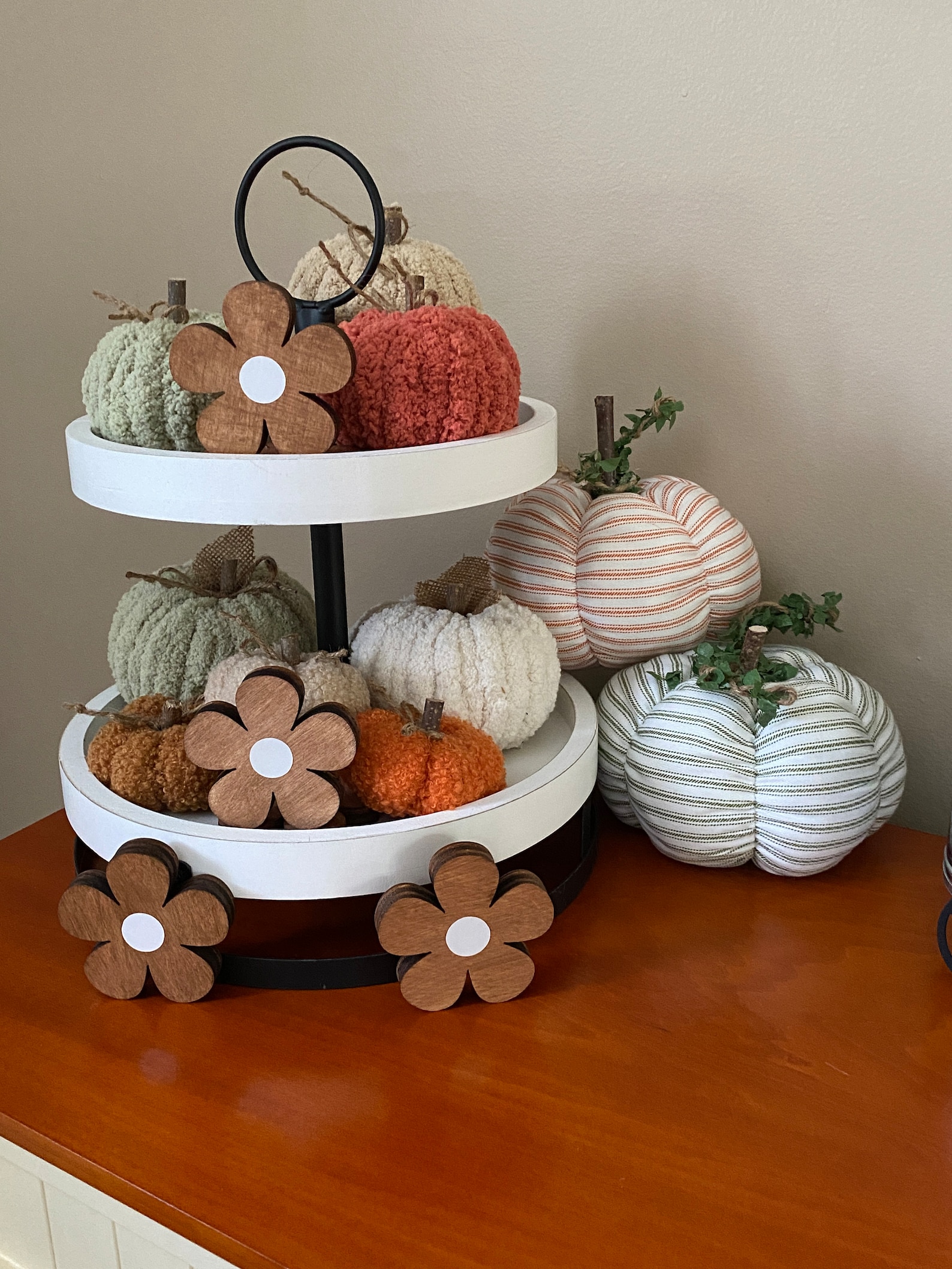 Decorative Pumpkins - Fall Decor - Set of 3 Yarn Pumpkins for Tiered ...
