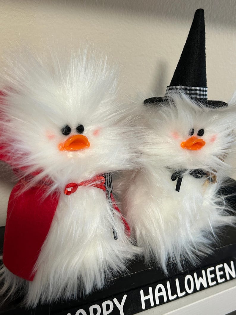 Frazzled Halloween Witch + Little Devil Standing Faux Fur White Fuzzy ...