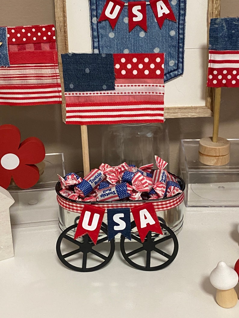 USA Wagon - Little Wagon Candy Dish - Patriotic Tiered Tray - USA Felt ...