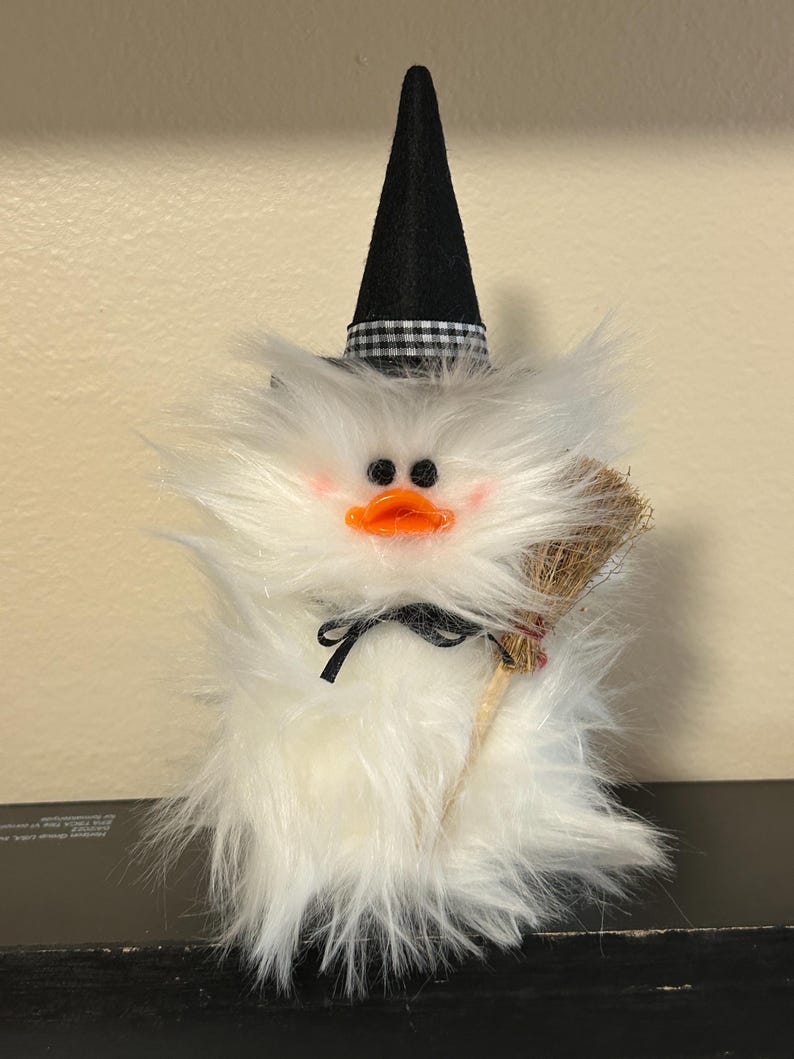 Frazzled Halloween Witch + Little Devil Standing Faux Fur White Fuzzy ...