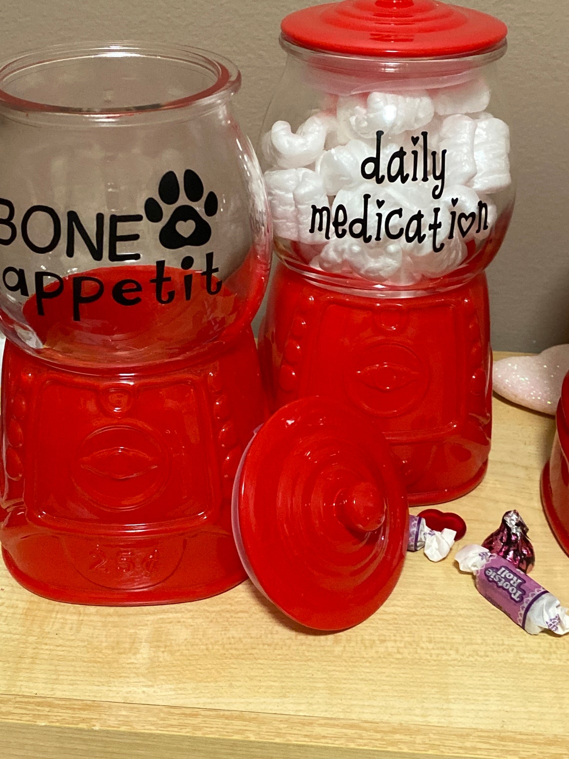 Glass Canister Red Gumball Holder Jar With Lid CUSTOM ORDER - Etsy