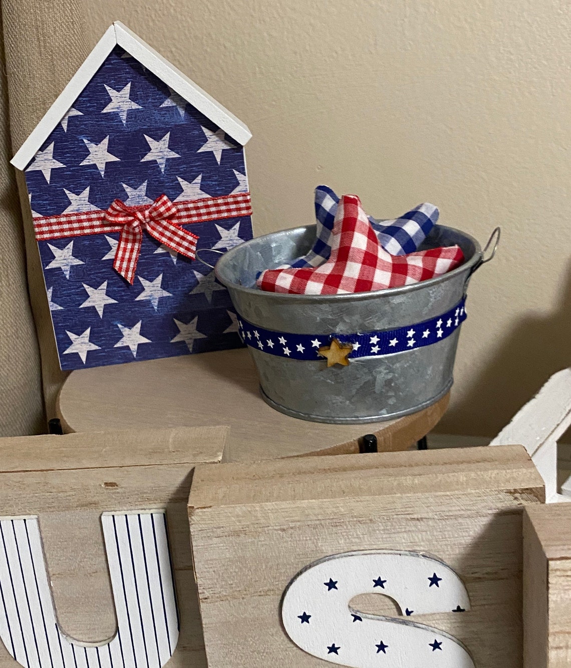 Bucket Filled With Checkered Stars Farmhouse Style Decor - Etsy