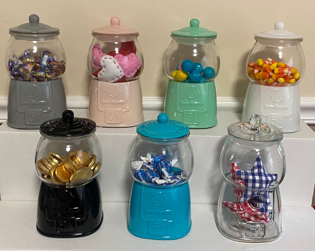 Assorted 8" Glass Gumball Machine Jar With Lid Candy Holder Cookie Jar ...