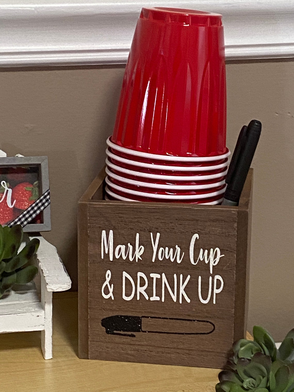 Hand decorated box for solo cups cup caddy mark up fill up | Etsy