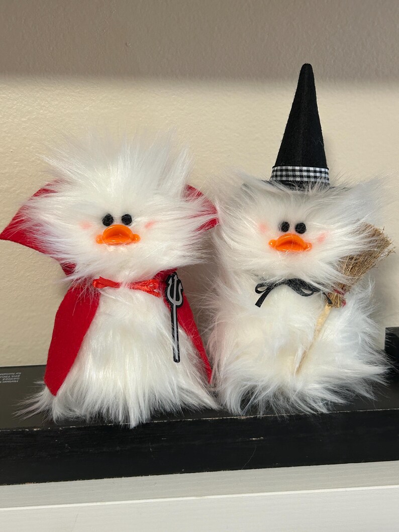 Frazzled Halloween Witch + Little Devil Standing Faux Fur White Fuzzy ...