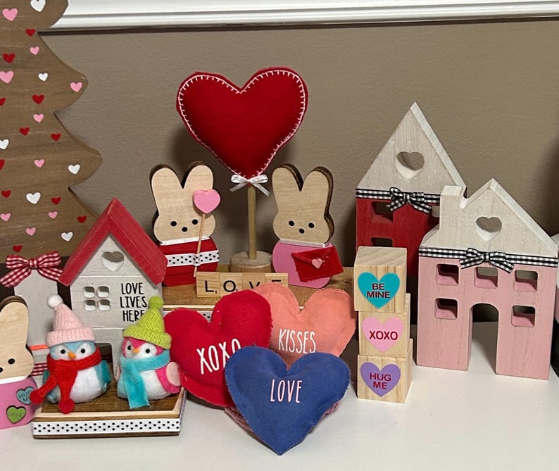 Conversation Heart Blocks - Set of 3 Wood Blocks - Cubes Wooden Blocks ...